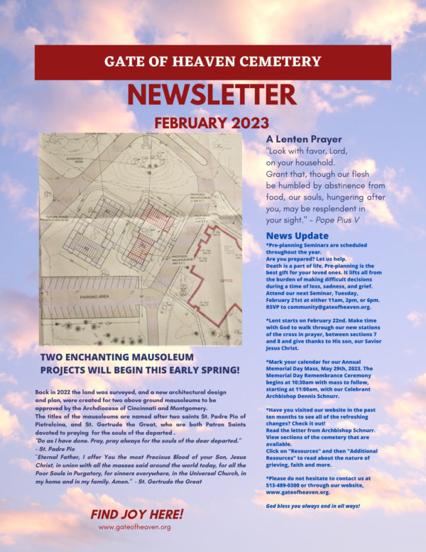 Gate of Heaven Cemetery February Newsletter - Gate of Heaven