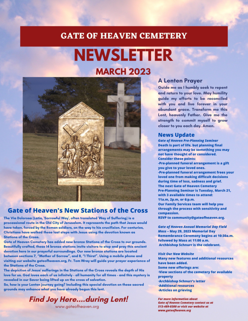 Gate of Heaven Cemetery March Newsletter - Gate of Heaven