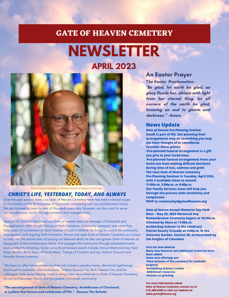 Gate of Heaven Cemetery April Newsletter - Gate of Heaven
