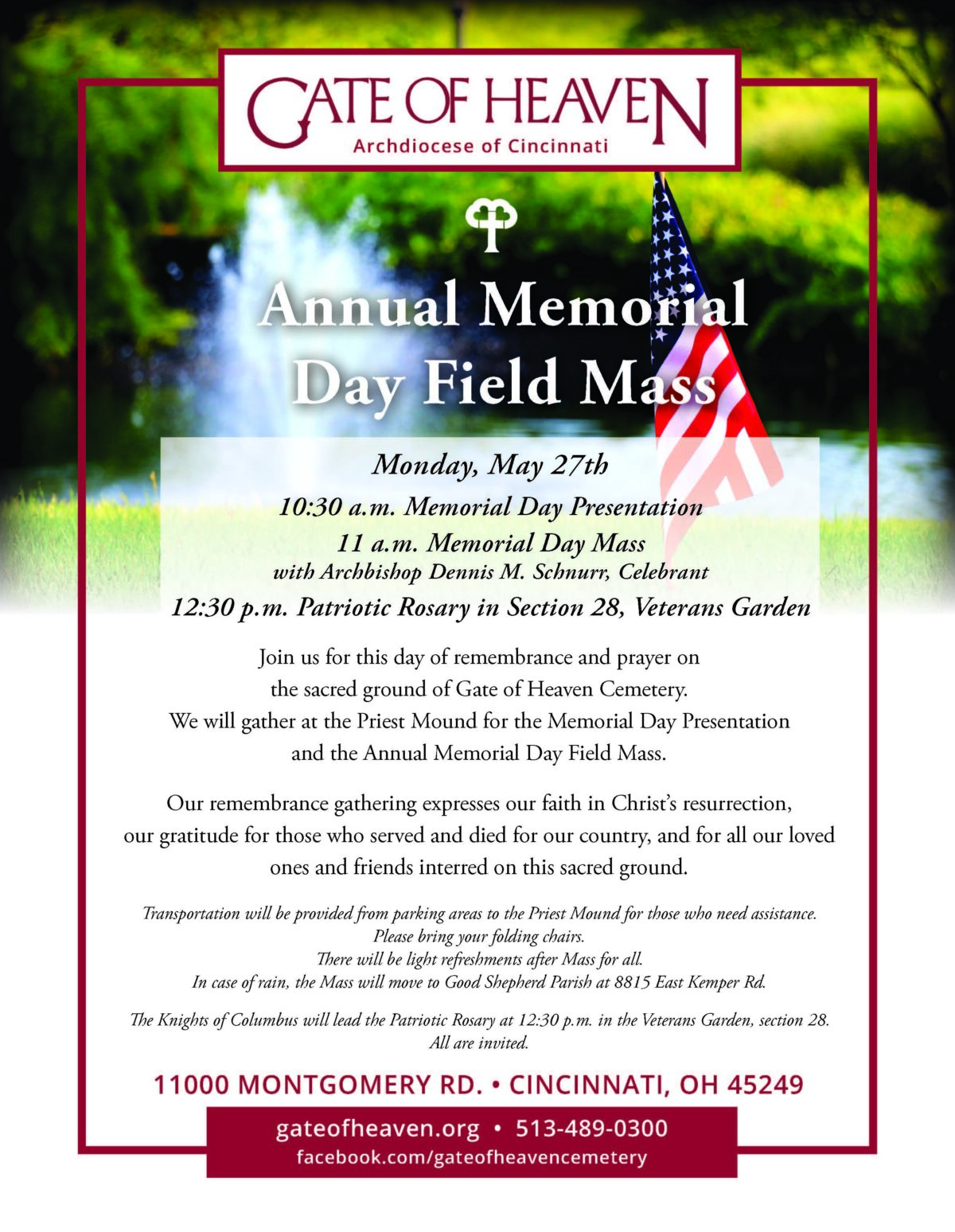 Annual Memorial Day Presentation, Field Mass and Rosary - Gate of Heaven